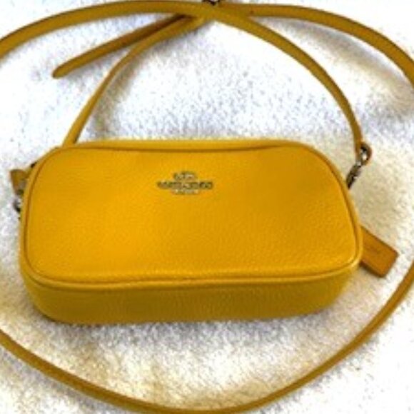 Coach | Bags | Coach Yellow Polished Pebble Leather Mini Crossbody Nwot ...